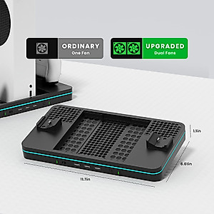 Charging Stand with Cooling Fan, CODOGOY Vertical Stand Compatible with Xbox Series X/S Console&Controller, Dual Controller Charger Station Dock with 3 USB Ports,2*1100 mAh Rechargeable Battery Packs
