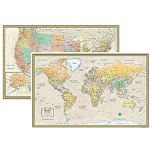 RMC 32" x 50" Classic United States USA and World Wall Map Set (Classic Edition)