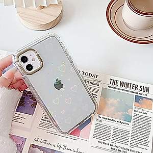 GAN Cheng Compatible with iPhone 11 Case 6.1" 2019 with Screen Protector, Shockproof TPU and Hard PC Cute Bling Glitter Sparkle Protective Case for Women & Girls - Clear Holographic Heart