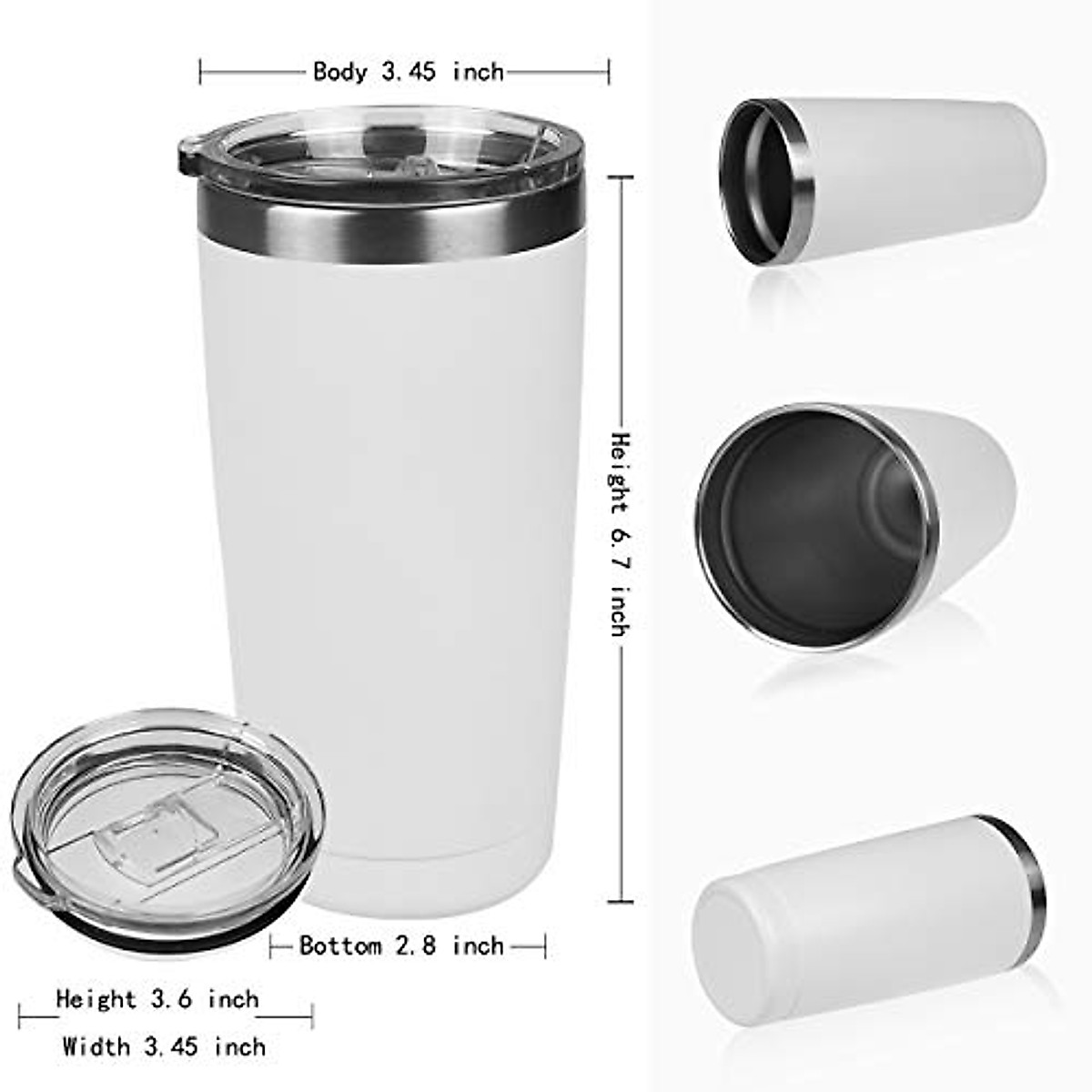 Jay Style Stainless Steel Tumbler - 20 oz Vacuum Insulated Double Wall Travel Mug with Lid,Coffee Cup for Home,Office,Outdoor,Ice Drink(White,2 Pack)