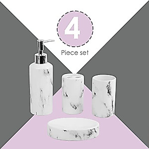Home Basics Marble Design Look, Ceramic 4-Piece Durable Bath Accessory Set, includes Lotion Dispenser, Soap Dish, Tumbler, Toothbrush Holder