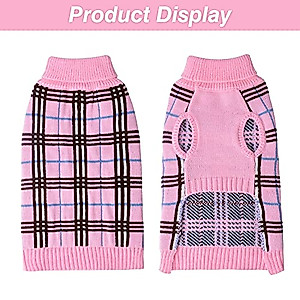 DILLYBUD Small Dog Sweaters, Dog Clothes Turtleneck Plaid Knitwear Pet Sweater Pullover for Puppy Doggie Cat Girls or Boys, Dog Apparel Coat for Fall Winter Cold Weather Indoor or Outdoor Size S,XS,M