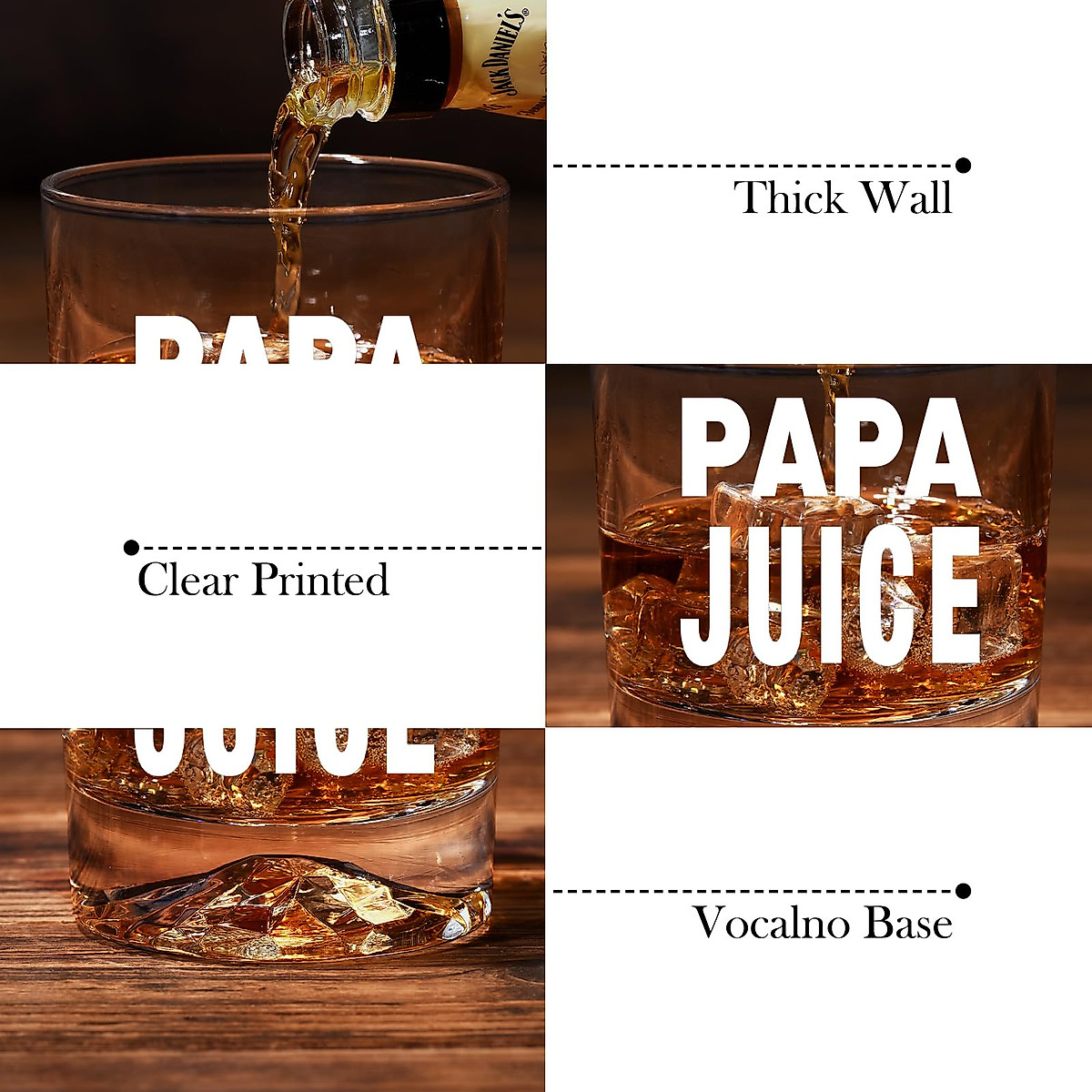 PONPUR "PAPA Juice Whiskey Glass Fathers Day, Funny Dad Birthday Gifts for Men Dad Grandpa Papa, Unique Gift from Daughter Son Kids, Cool Gag Bourbon Gift Ideas, Christmas Stocking Stuffers