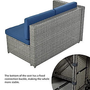 Goohome 9 Pcs Patio Furniture Sets, Outdoor Couch All Weather PE Wicker Ratten Sectional Sofa w/Coffee Table, Comforty Ottoman, for Garden Lawn Backyard, G-Blue Cushions