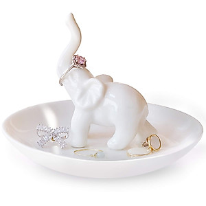 PUDDING CABIN White Elephant Ring Holder Dish Ring Tray for Jewelry | Elephant Gifts for Women Christmas | Birthday Gifts for Woman | Elephant Mom Gifts Wedding Christmas Mother's Day Gifts