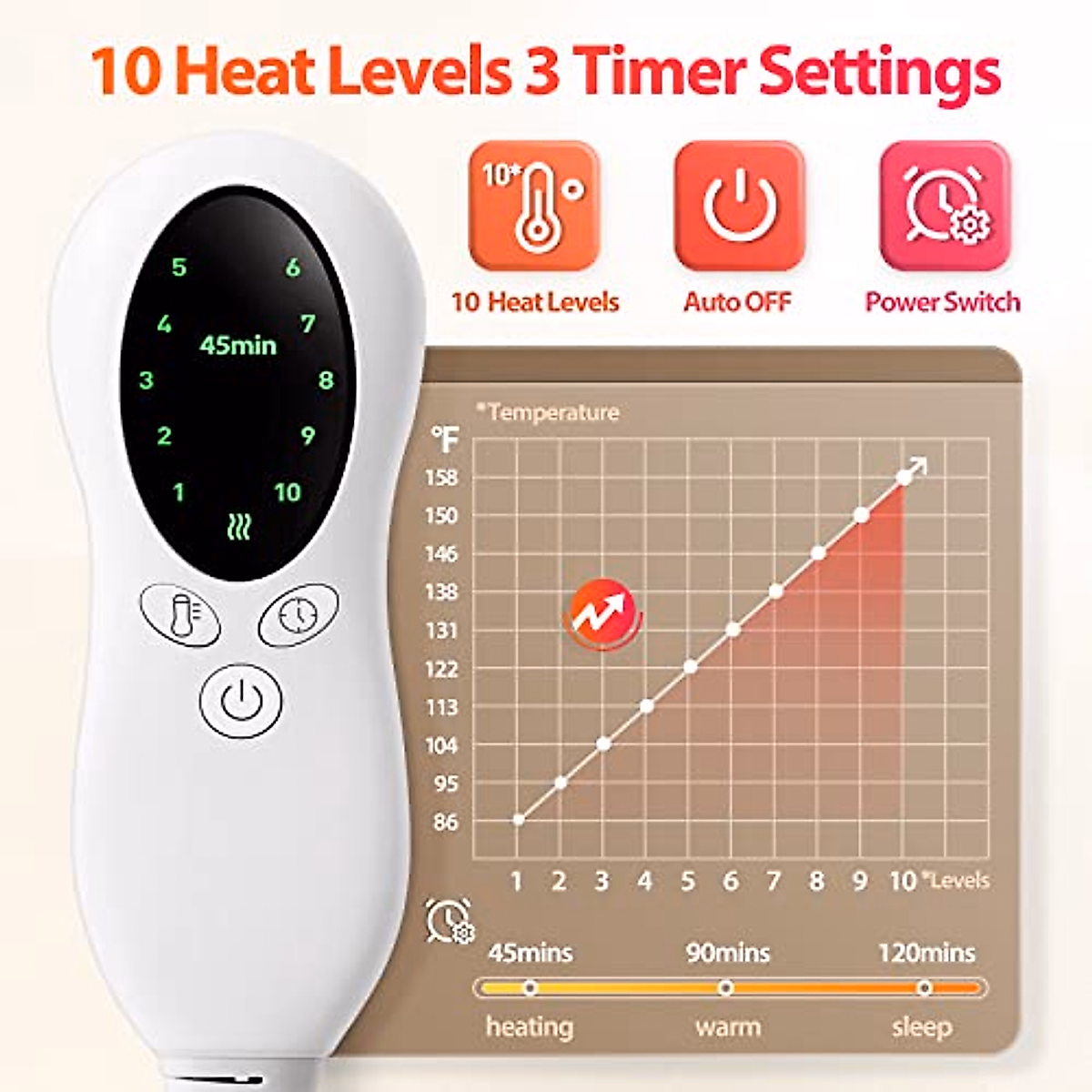 Heating Pad, 10 Heat Settings & 3 Timer Settings with Auto Off, Wet & Dry Heat Therapy Electric Heating Pad, Relieves Back, Neck, Shoulder & Abdominal Pain Heat Pad, Machine Washable, 12" x 24"(Grey)