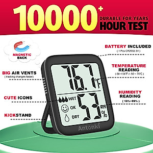 Antonki 2 Pack Room Thermometer for Home, Indoor Hygrometer Humidity Meter Gauge, Digital Temperature and Humidity Sensor Monitor for House, Terrarium, Incubator, Greenhouse - Battery Included