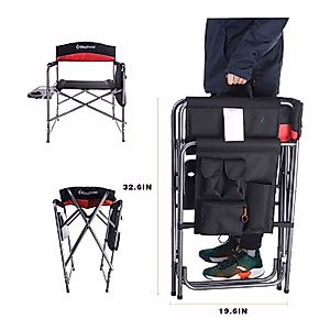 KingCamp Heavy Duty Camping Director Chair, Folding with Side Table & Storage, Red