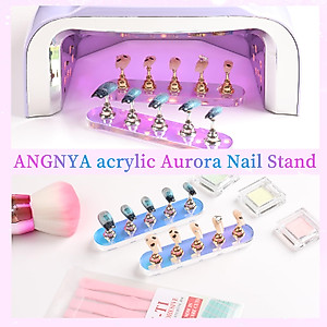 ANGNYA Nail Stand for Press on, 2 Set Aurora Nail Holder for Painting Nails Press on Nail Stands with 96 Pcs Reusable Sticky Putty for Nail Art Display Home & Salon Use