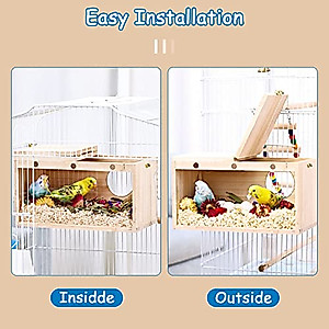 BNOSDM Parakeet Nesting Box Transparent Bird Nest Breeding Box with Perch Wood Bird House for Cage Cockatiel Budgie Lovebirds Conure Finch Parrot Small to Medium Birds (L)