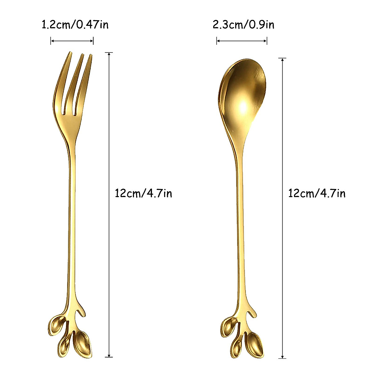 12 Pieces Stainless Steel Gold Leaf Coffee Spoon, findTop Spoons Fruit Forks Stainless Steel Mini Creative Tableware for Sugar Cake Ice Cream Tea Stirring Mixing Tea Spoon and Fork Set (Gold)