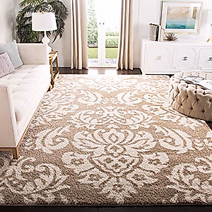 SAFAVIEH Florida Shag Collection 5'3" x 7'6" Beige/Cream SG460 Damask Non-Shedding Living Room Bedroom Dining Room Entryway Plush 1.2-inch Thick Area Rug