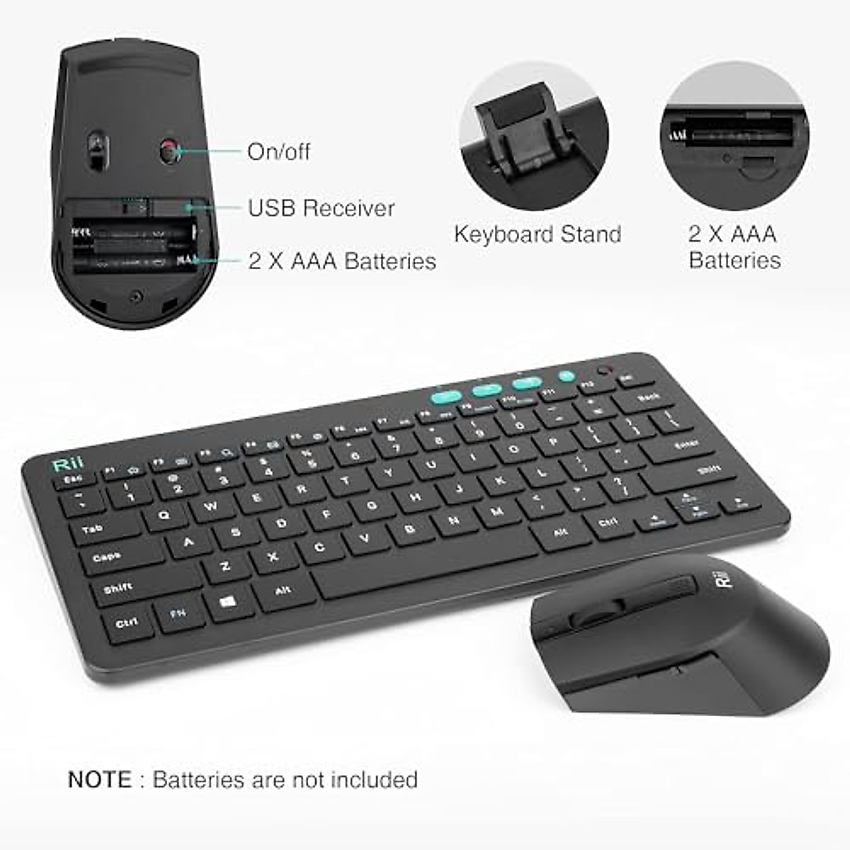 Rii RKM709 2.4 Gigahertz Ultra-Slim Wireless Keyboard and Mouse Combo, Multimedia Office Keyboard for PC, Laptop and Desktop,Business Office(Black)