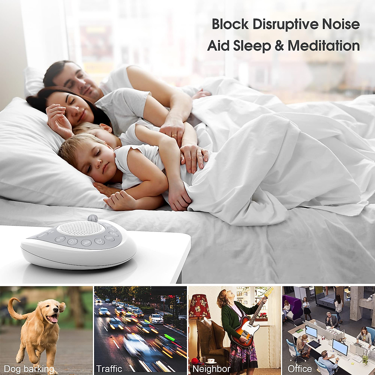 White Noise Sound Machine for Sleeping Baby Kid Adult Office Privacy with 24 Soothing Sounds, Portable Sleep Machine White Noise Fan Natural Sound, Battery & Plug, Timer, 2 USB Charger, Headphone Jack