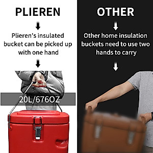 Plieren 5 Gallon Insulated Soup Container Commercial Food Warmer for Hot or Cold Food, 21QT Hot Box for Catering, Food Cooler with 4 Buckles, Handles, Spoon, Soup Carrier for Restaurant, Canteen,Home