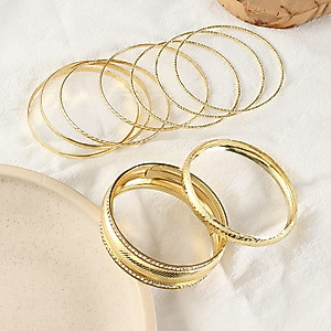 Caiyao Layers Bohemica Stackable Bracelets Set Indian Wedding Multi Textured Pearl Beads Gold Bangle Bracelet Fashion Simple Handcuffs Wrist Bangle for women Jewelry-D