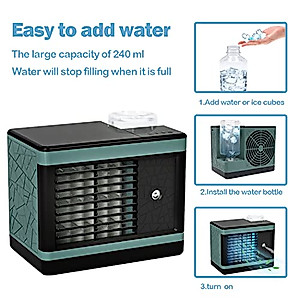 Portable Air Conditioner Fan, HITNEXT Personal Evaporative Air Cooler USB Arctic Fresh Air Fan with Humidifier, 3 Speeds & 7 Colors Lights for Bedroom, Office, Car, Living Room, Desk