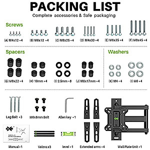 USX MOUNT Full Motion TV Monitor Wall Mount for Most 13-42 inch Flat Curved Screen TVs & Monitors Up to 55lbs, Single Stud TV Mount Bracket Articulating Arms Swivel Tilt Extension, Max VESA 200x200mm