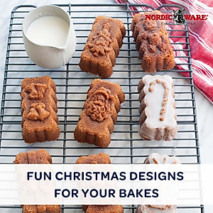 Nordic Ware Holiday Mini Loaves Pan & 93748 Holiday Teacakes Cast Cakelet Pan, 3 Cup Capacity, Silver