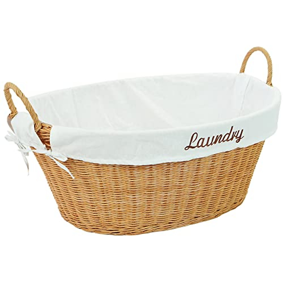 Rattan Laundry Basket with Handles and White Cotton Removable Lining, Natural