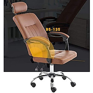 MayNuo Chair Ergonomic Chair Computer Swivel Chair Office Chair Pu Upholstered Seat Office Desk Chair Headrest Recliner Game Chair/Brown