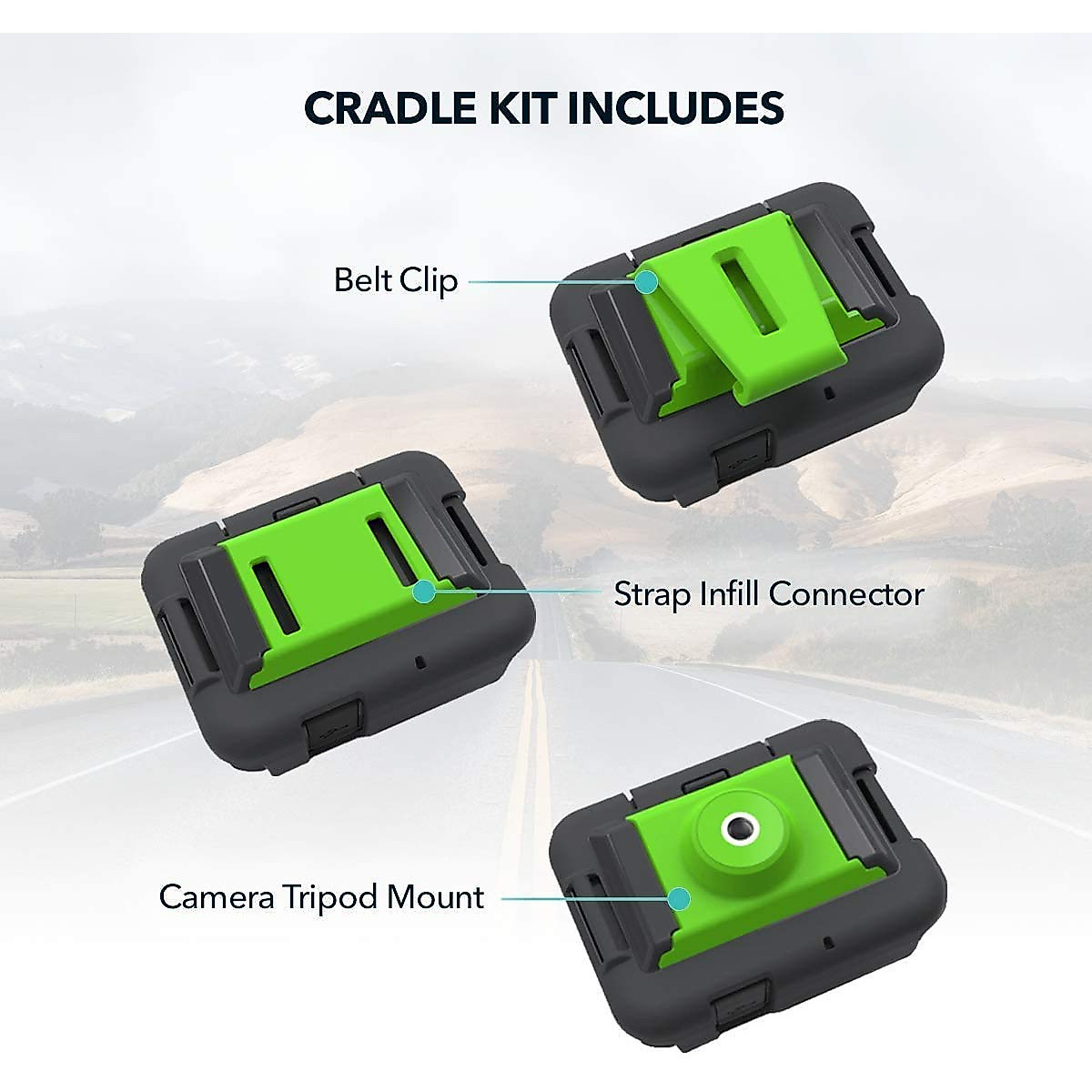 ZOLEO Cradle Kit Accessory Including 3 Inserts – Belt Clip, Strap Infill Connector and Camera Tripod Mount