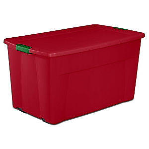 45 Gallon Wheeled Latch Tote Plastic, Red Christmas, Set of 4