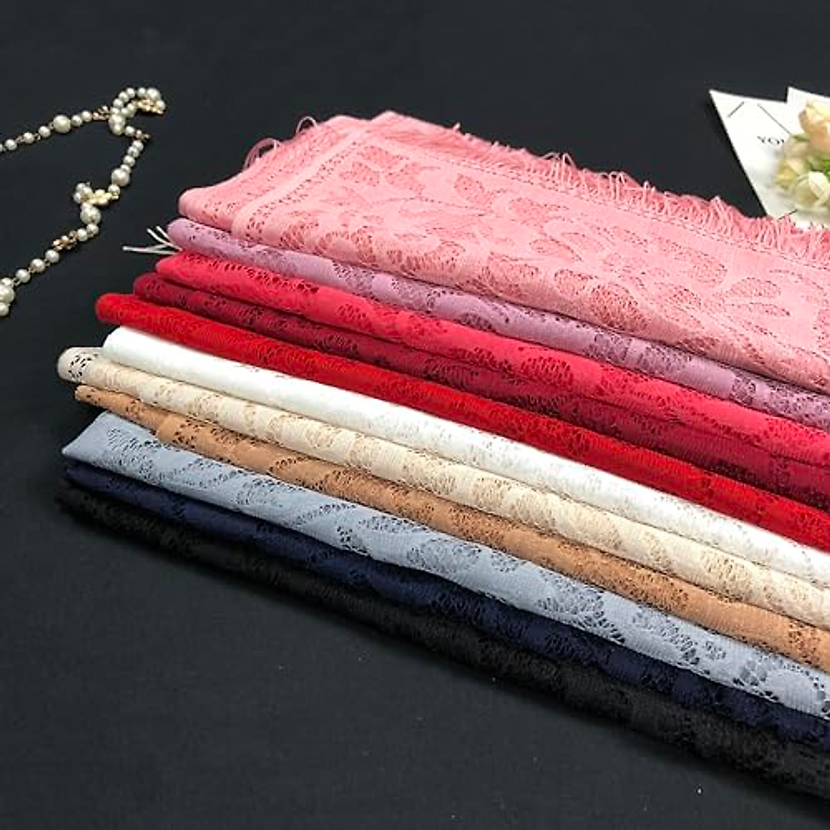 BRYCTSISEN Women’s Floral Lace Shawls and Wraps for Evening Dress Fringe Lace Pashmina Scarf for Wedding Costume Party (Black)