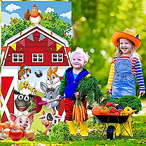 GYA 3x6ft Cartoon Red Barn Door Cover Banner Autumn Farm Animal Straw Backgrounds Indoor Outdoor Decorations Family Kids Baby Party Photo Booth Banner