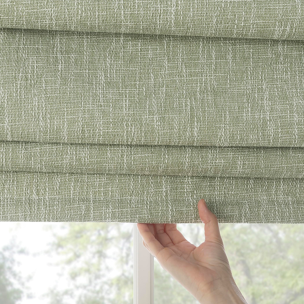 Sun Zero Preble Textured 100% Blackout Cordless Roman Shade, 35" x 64", Sage Green