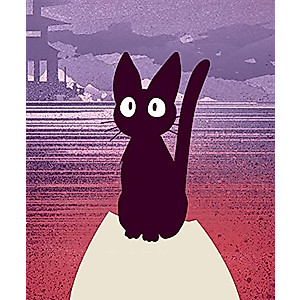 Japanese Anime Cat Art Print - Ukiyo-e Wall Art 8 x 10 Unframed Japanese Anime Artwork Friendly Witch Print Hayao Miyazaki Wall Hanging Cool Movie Inspired Home Decor, Jiji Black Cat Artwork