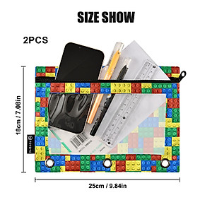 Gredecor Binder Pencil Pouch 3 Ring Plastic Building Blocks Zipper Pencil Pouches Case 2 Pack Clear Binder Organizer for School Office