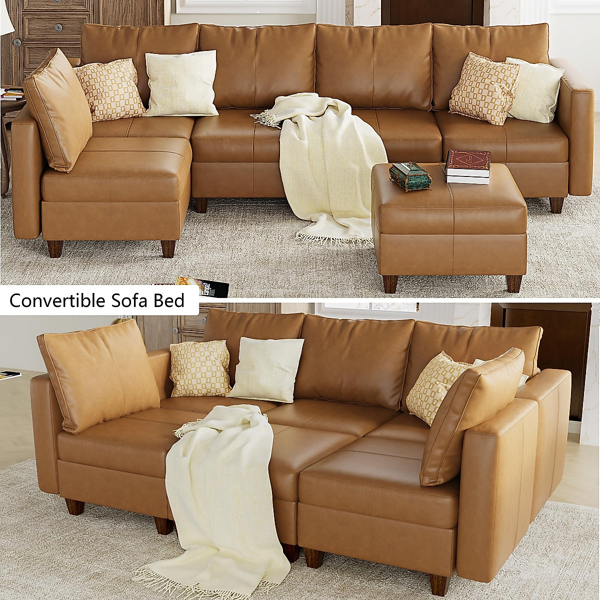 EASE MOOSE Customizable Modular Sectional Sofa with Storage Ottomans, Faux Leather Sectional Couch Convertible Modular Sofa with Reversible Chaises