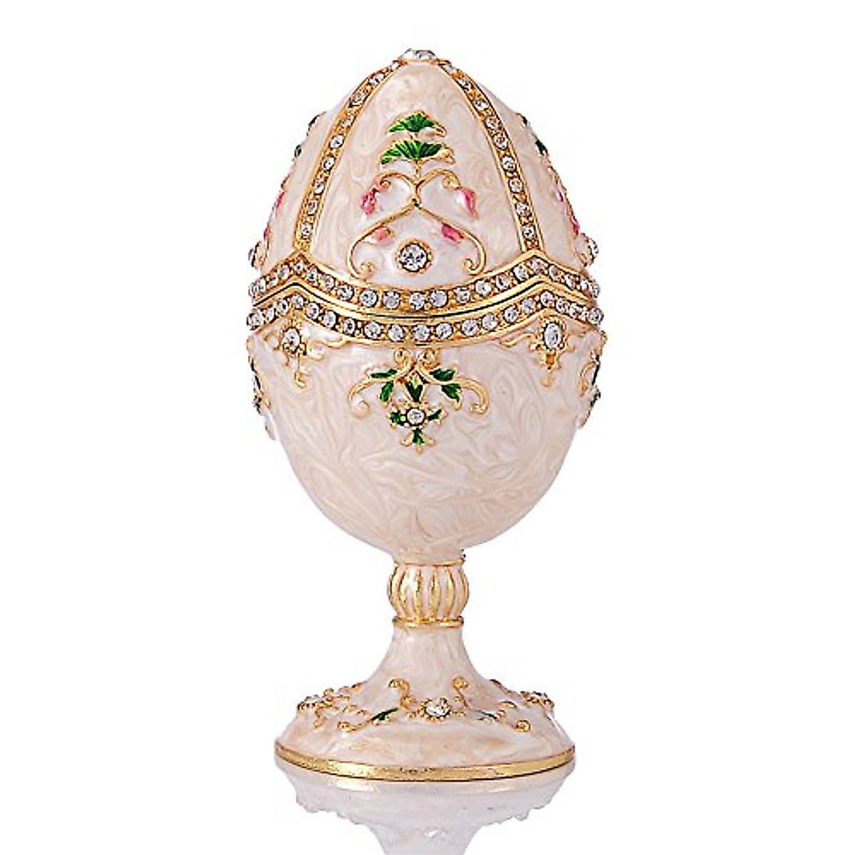QIFU-Hand Painted Enameled Faberge Egg Style Decorative Hinged Jewelry Trinket Box Unique Gift For Home Decor …