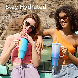 40 oz Tumbler with Handle and Straw Lid, Reusable Leak-Proof Insulated Tumblers, Stainless Steel Coffee Tumbler Cups Pink, Travel Mug for Home Office, Keep Cold 34Hrs, Cup Holder Friendly(Gala Shine)