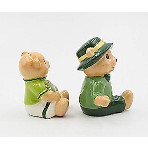 Fine Ceramic Irish St. Patrick Teddy Bear with Shamrock Prints Design Salt & Pepper Shakers Set, 3-1/2"