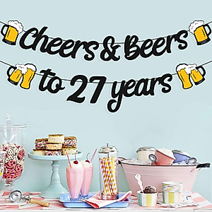 27th Birthday Decorations Cheers to 27 Years Banner for Men Women 27s Birthday Backdrop Wedding Anniversary Party Supplies Gold Glitter Decorations PRE Strung