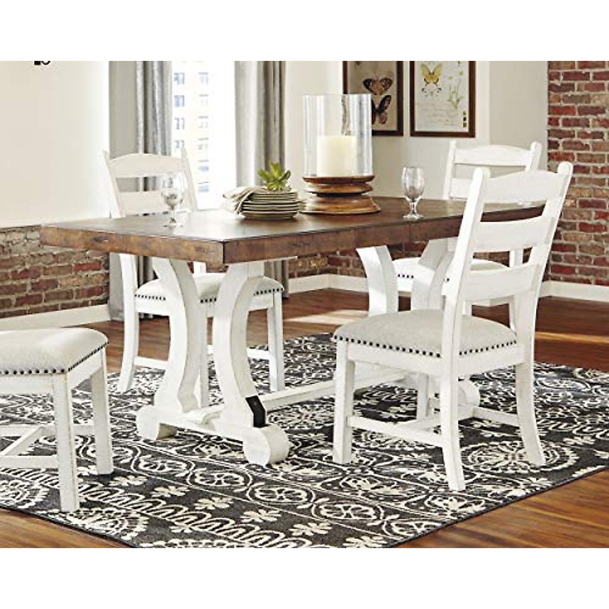 Signature Design by Ashley Valebeck Farmhouse Rectangular Extension Dining Table, Fits up to 8, White & Brown