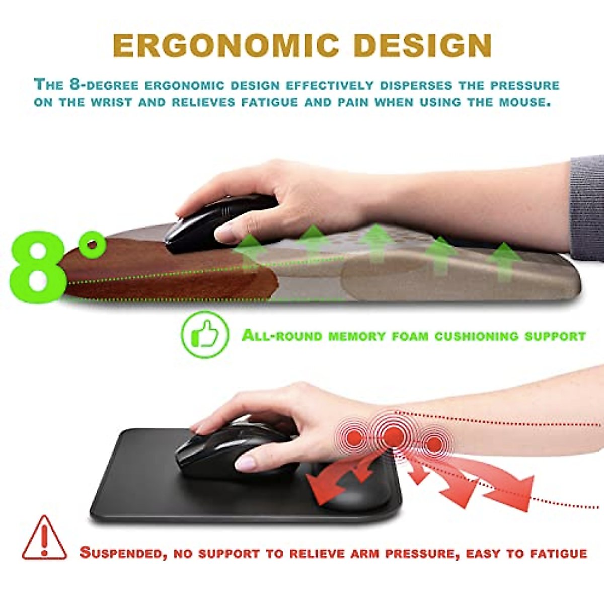 Ergonomic Mouse Pad with Wrist Rest Support, Massage Design Mouse pad Relief Carpal Tunnel Pain, Entire Memory Foam Non-Slip Mouse Pad, Computer Mouse Pads for Wireless Mouse Pad, Cool Boho Stone