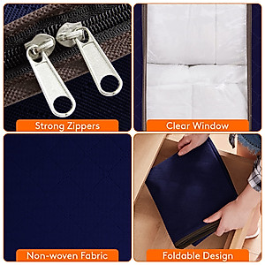 Lifewit Clothes Storage Bag 90L Large Capacity Organizer with Reinforced Handle Thick Fabric for Comforters, Blankets, Bedding, Foldable with Sturdy Zipper, Clear Window, 5 Pack, Grey