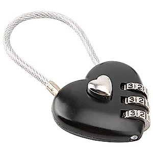 Heart Shape Code Lock Compact Mini Size with 3 Digit Code Combination for Luggage, Backpack, Jewelry Box, Hall Locker(Black)