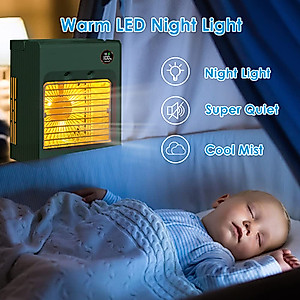 Personal Desk Fan With Cool Misting & Night Light, Built-in 300ML Water Tank Portable Air Conditioners with Handle, 120°Auto Oscillation, 4000mAh Rechargeable Battery Mini Evaporative Cooler for Small Room Camping(Green)
