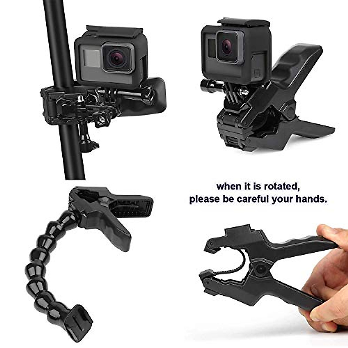 Eyeon Jaws Flex Clamp Mount Accessory Holder with Adjustable Gooseneck Arm for GoPro 2018 7 6 5 4 3, Xiaomi YI 4K, SJCAM, Campark, Apeman, Crosstour, Victure Camera