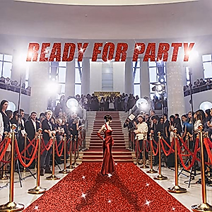 EZLucky Glitter Red Carpet Runner for Party, 2.46X15 ft, 200 GSM Glitter Non-Woven Fabric, Hollywood Red Carpet for Event, Aisle Runner for Wedding Ceremony, Movie Theme Party Decorations