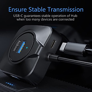 USB Hub AISKOOC USB 3.0 Hub with USB-C Power Supply Port USB 3.0 * 1 Port and USB 2.0 * 3 Ports USB Splitter for Laptop Car PC XPS USB Flash Drives Mobile HDD Printer Camera and More -Black (1.65FT)