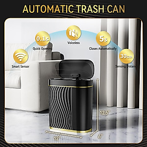 GloDeals Automatic Bathroom Trash Can with Lid: 2 Gallon Motion Sensor Trash Can, Touchless Small Bathroom Trash Bin, Waterproof Smart Garbage Can for Bathroom, Bedroom, Office, rv(Black)