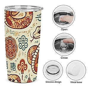 20oz Chinese Auspicious Cloud Snake Pattern Tumbler Stainless Steel, Vacuum Insulated Tumbler with Lid And Straw Unique Coffee Mug Travel Mug Gifts for Women Men