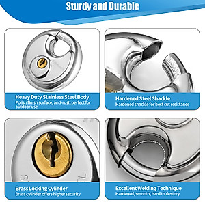 Travate Keyed Alike Disc Padlock, 6PCS Stainless Steel Discus Lock with 2-3/4 in. Wide, 3/8 in. Diameter Shackle, Waterproof Discus Lock for Storage Unit, Sheds, Garages and Fence