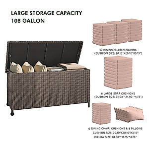 Grand patio 108 Gallon Deck Storage Box Indoor Outdoor Wicker Bin for Patio Furniture Cushions Toys Garden Tools Pool Accessories, Greige