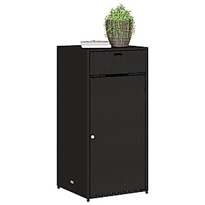 GOLINPEILO Wicker Patio Garden Storage Cabinet, Outdoor Towel Rack & Pool Cabinet, Freestanding PE Rattan Wicker Storage Cabinet, Black 21.7"x21.7"x43.7" Poly Rattan, -343